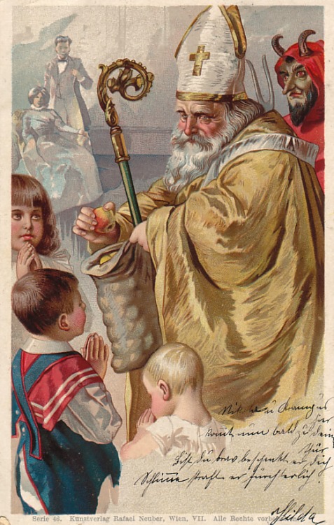 St, Nicholas giving apples to the children, Austra/Osterreich, 1910 ...