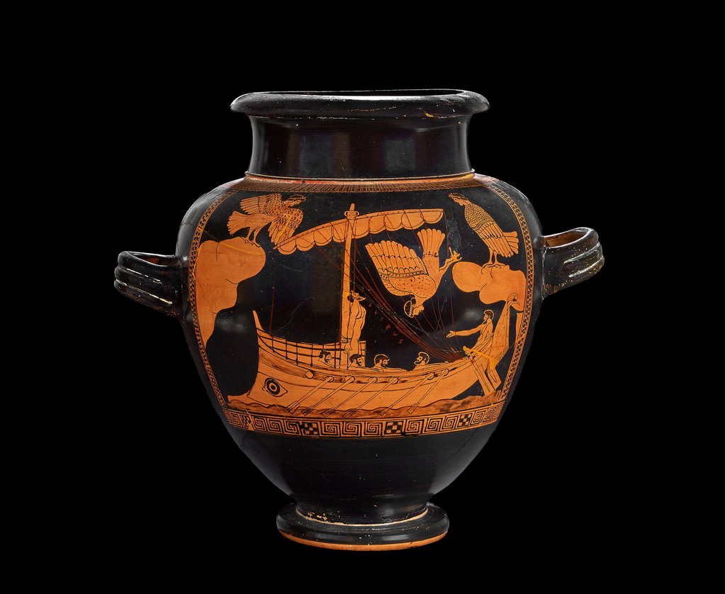 Odysseus lashed to the mast to resist the call of the siren birds ...