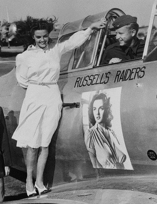 Jane Russell posing on the wing of a US Air Force plane named after her ...